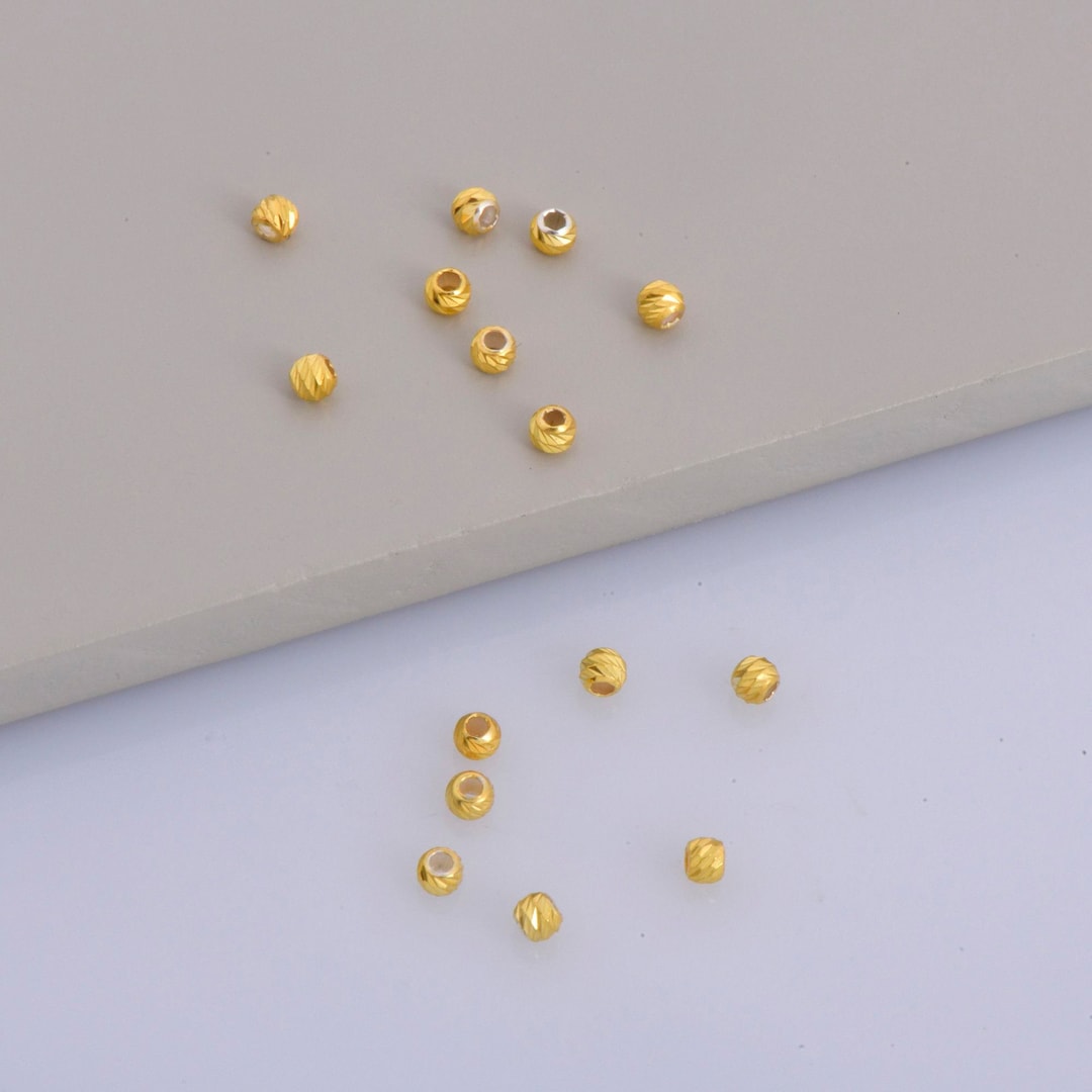 24K Gold Vermeil Diamond Cut 2.5 Mm Round Beads, Silver Laser Multi ...