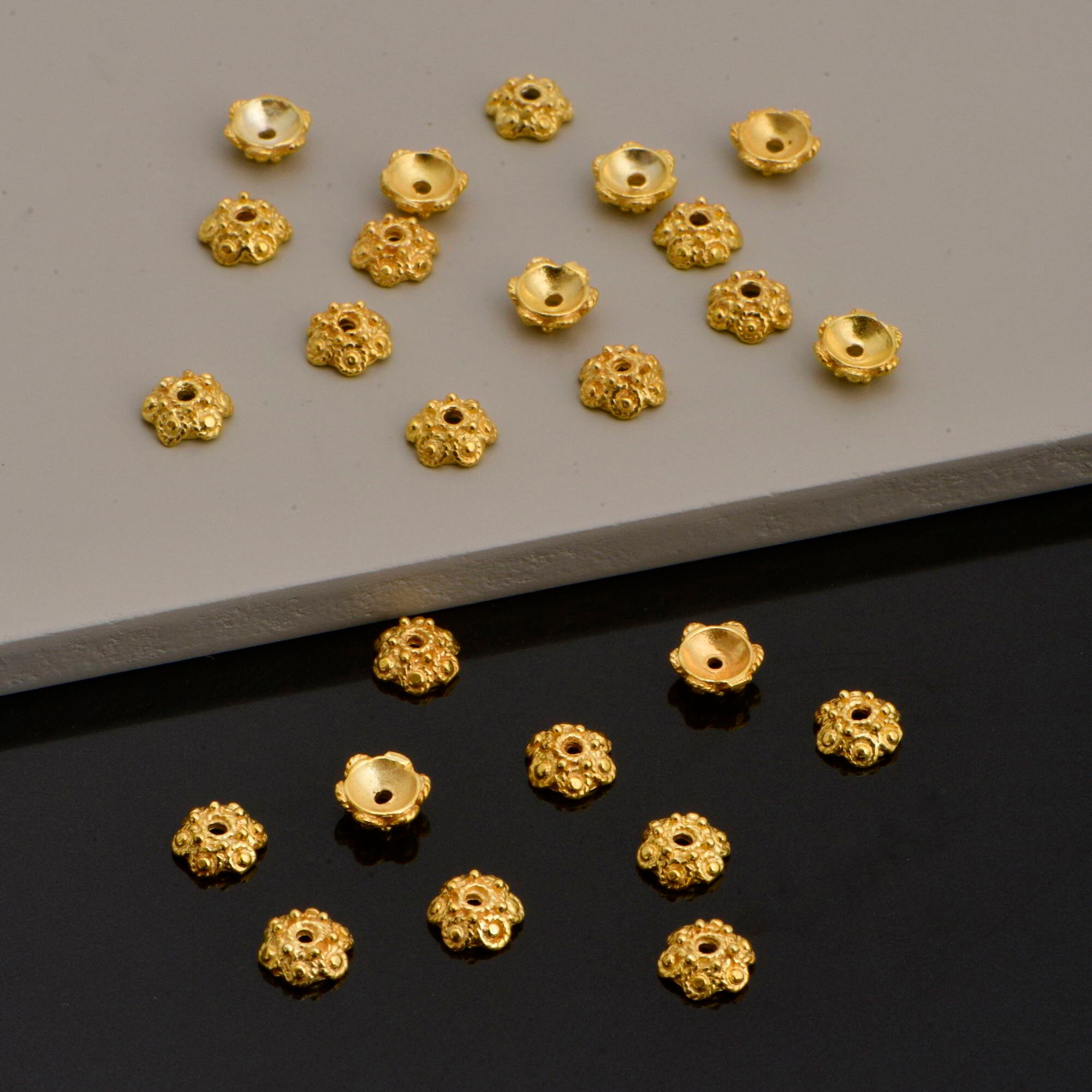 24K Gold Vermeil Filigree Bead Caps, Handmade Silver Bead Caps in 24K ...