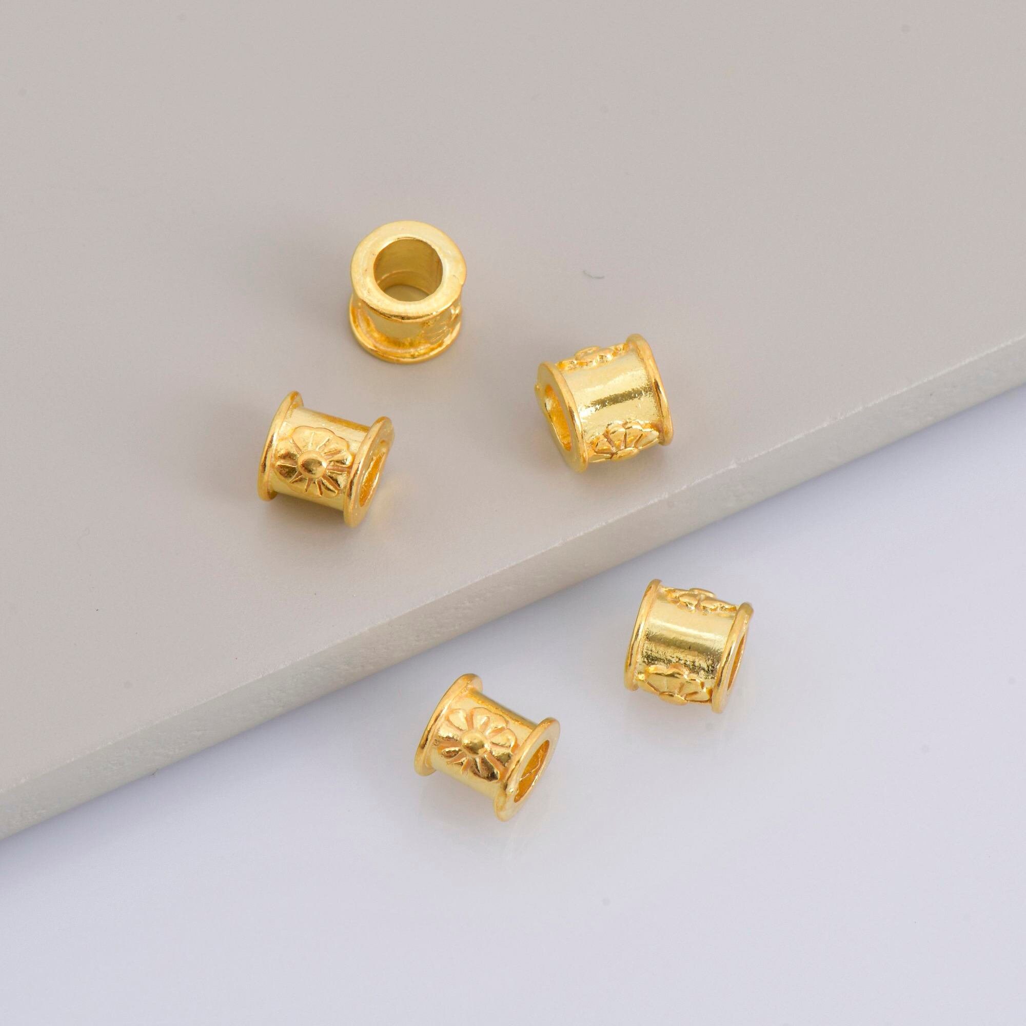 24K Gold Vermeil Flower Tube Beads, 24K Gold Plated Tube Beads, 925 ...
