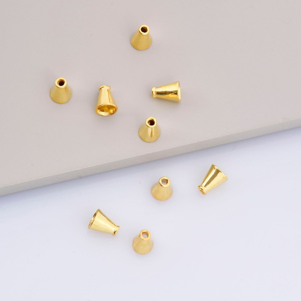24K Gold Vermeil Cone Shape Beads, 24K Gold Plated Cone Bead Caps, 925 ...