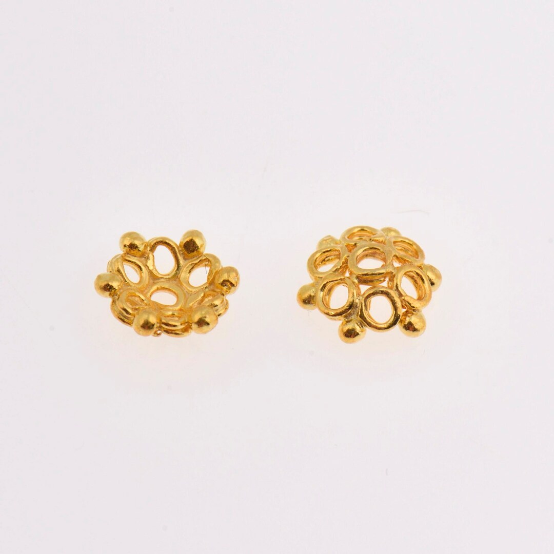 24K Gold Vermeil Flower Bead Caps, 24K Gold Plated Bead Caps, 925 Solid ...