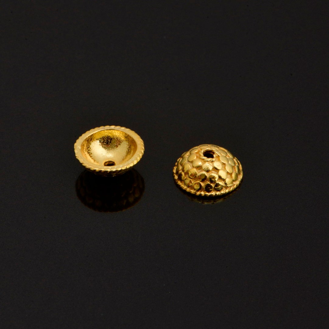 24K Gold Vermeil Hand Made Bead Caps, Studded Vermeil Bead Caps in 24K ...