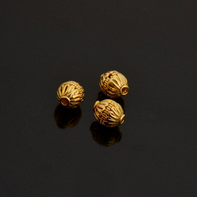 24K Gold Vermeil Striated Bicone Beads, Handmade Silver Beads in 24K ...