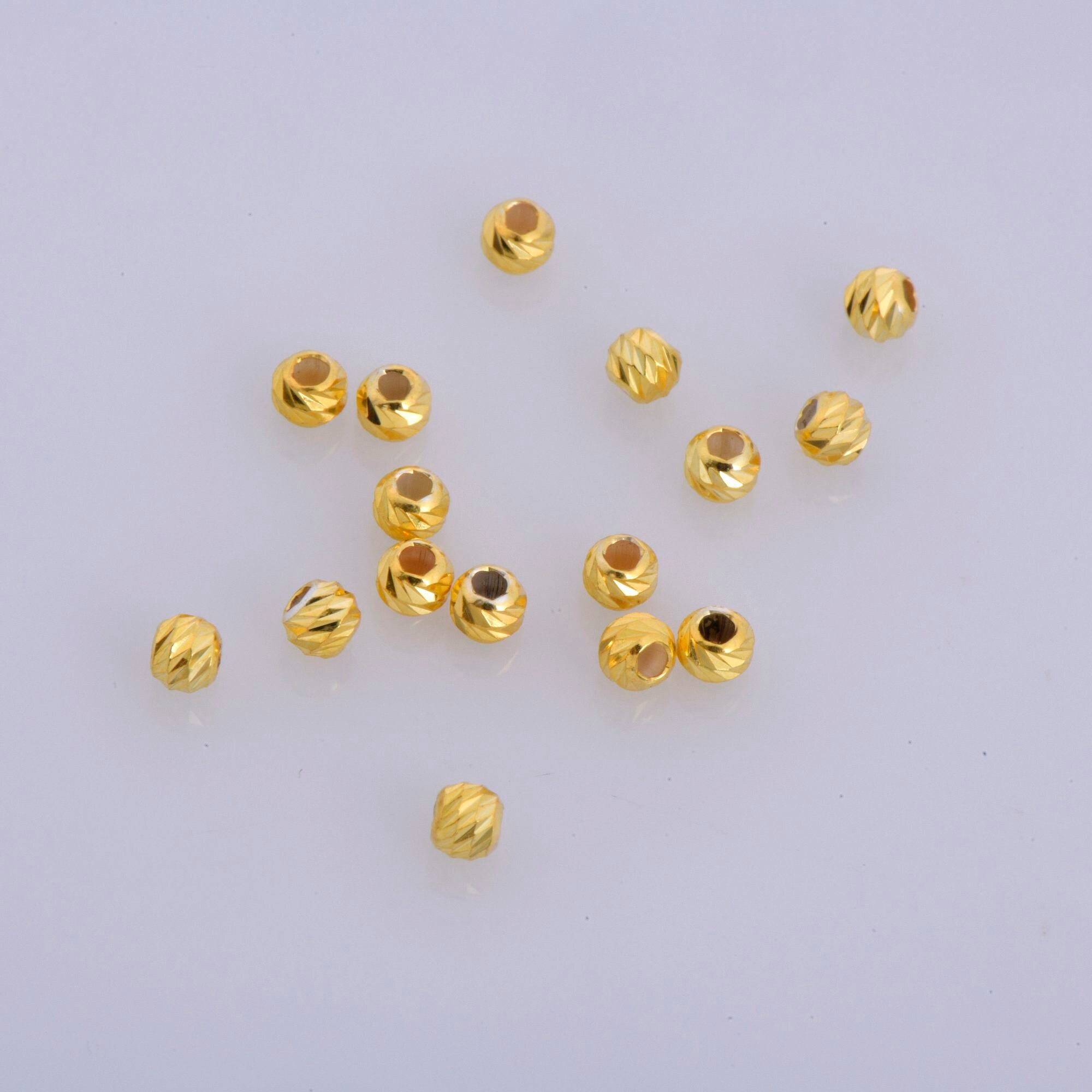 24K Gold Vermeil Diamond Cut 3 Mm Round Beads, Silver Laser Multi ...