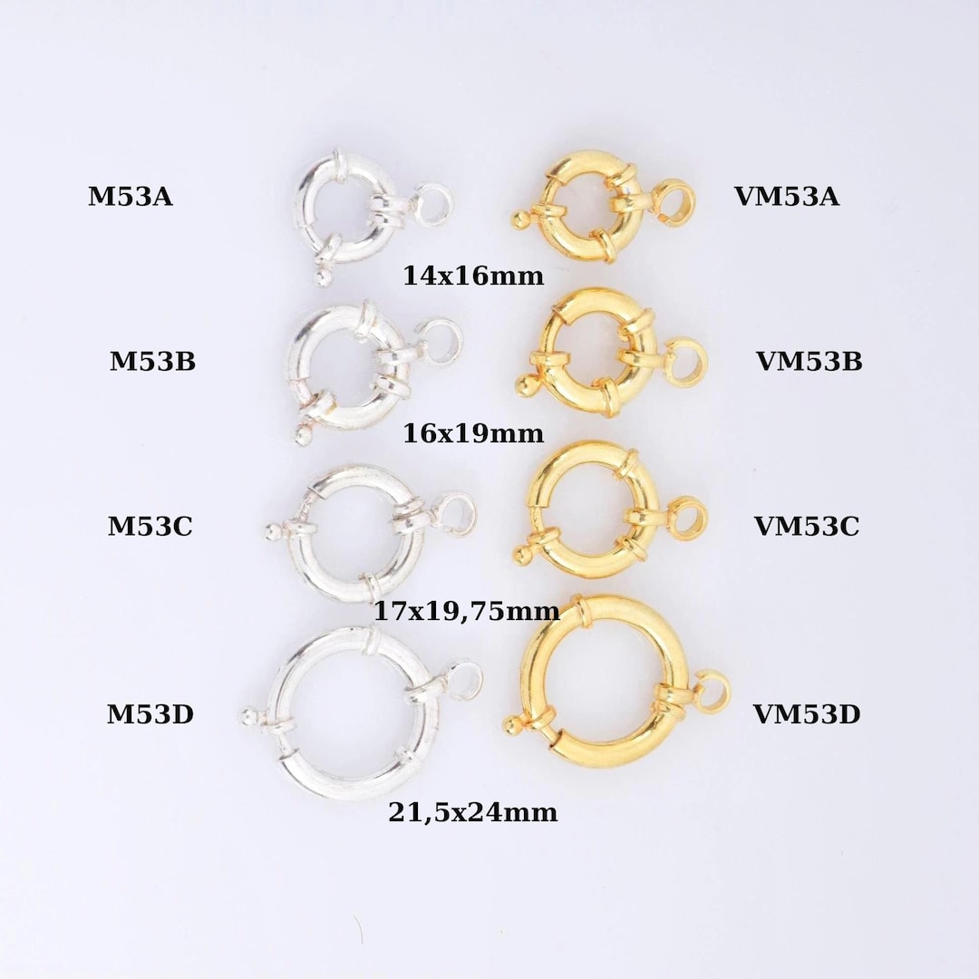 24K Gold Vermeil Spring Ring Clasp, 925 Solid Silver Spring Clasps With ...