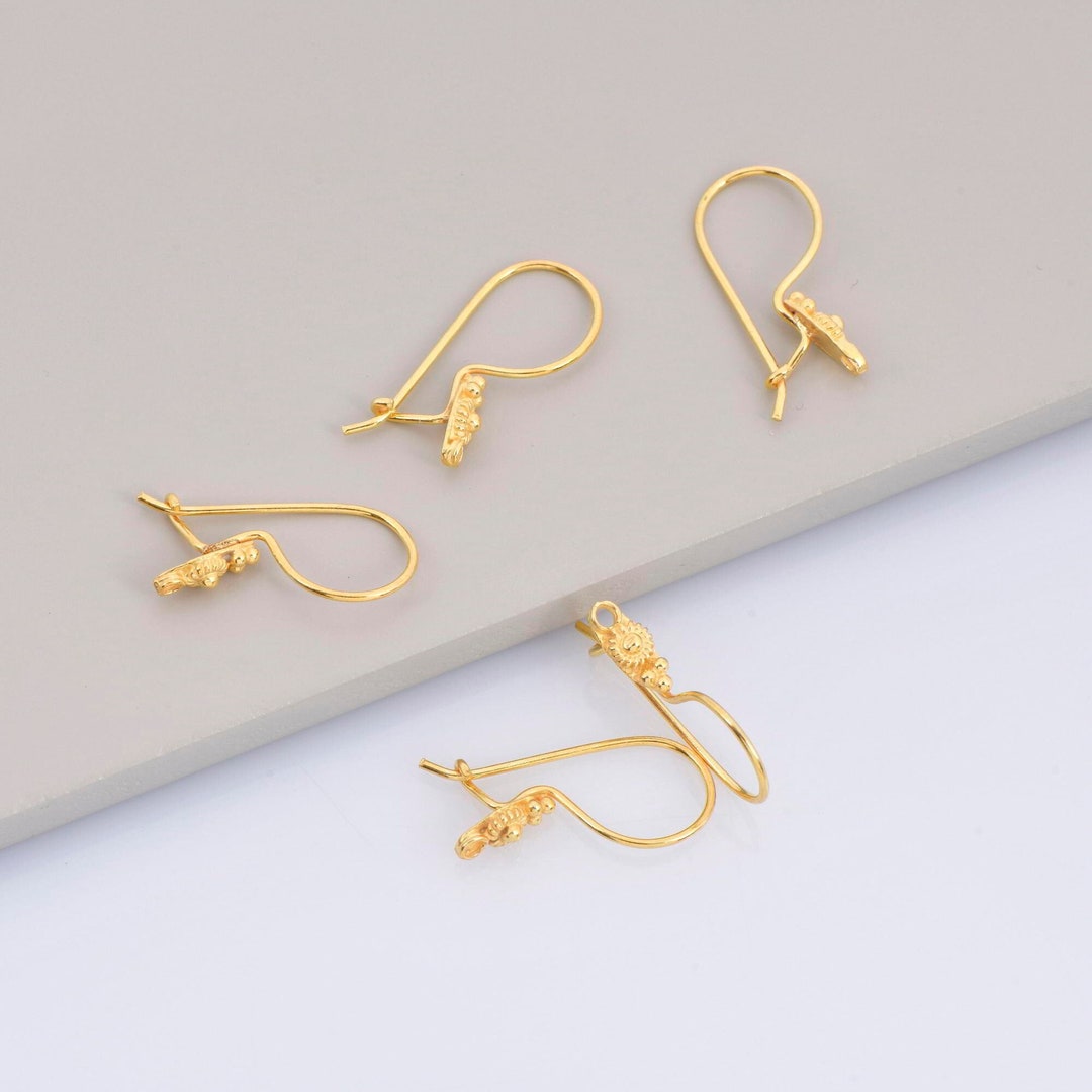 24K Gold Vermeil Ear Wires, 24K Gold Plated Earring Hooks, 925 Silver ...