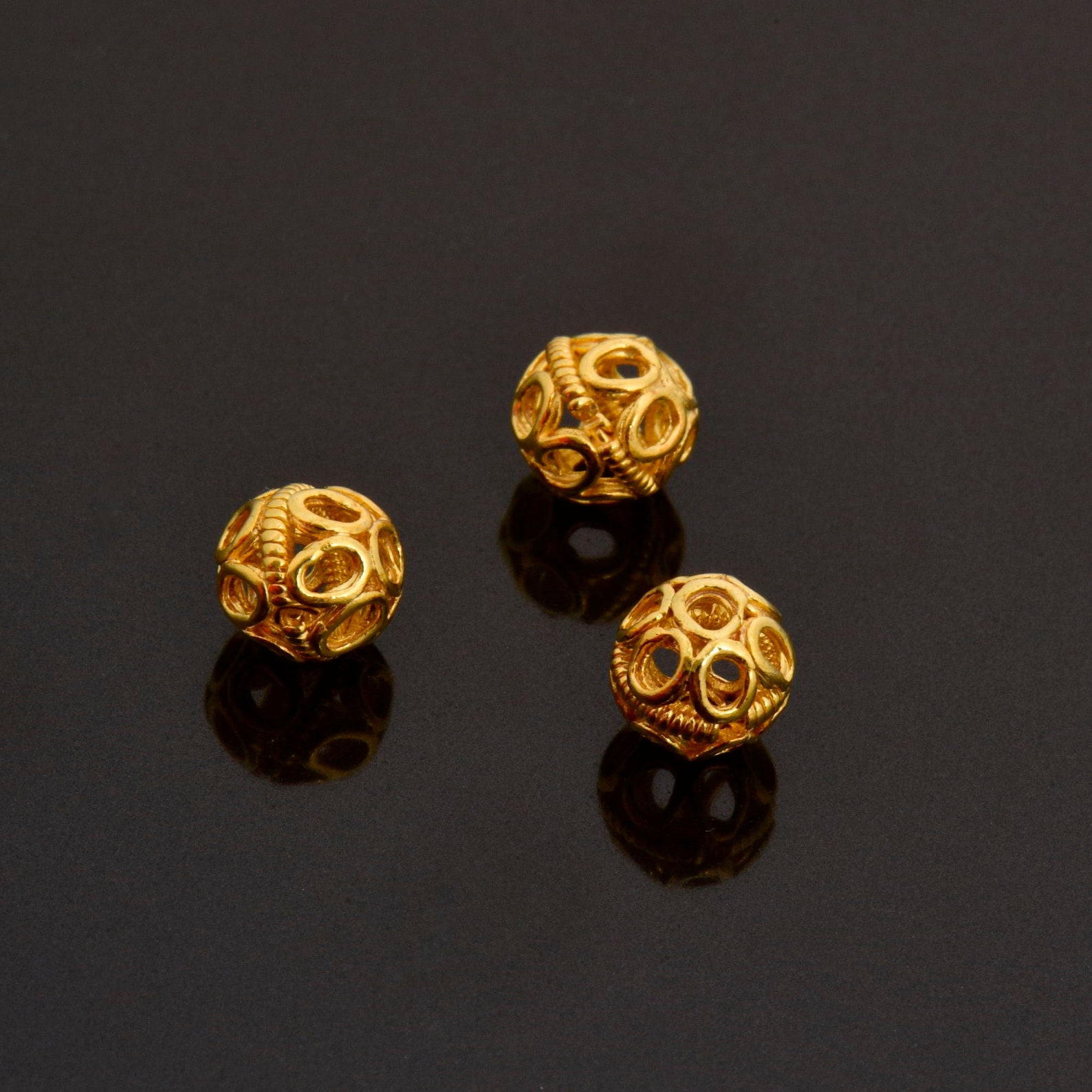 24K Gold Vermeil Filigree Beads, Handmade Silver Beads in 24K Gold, 925 ...