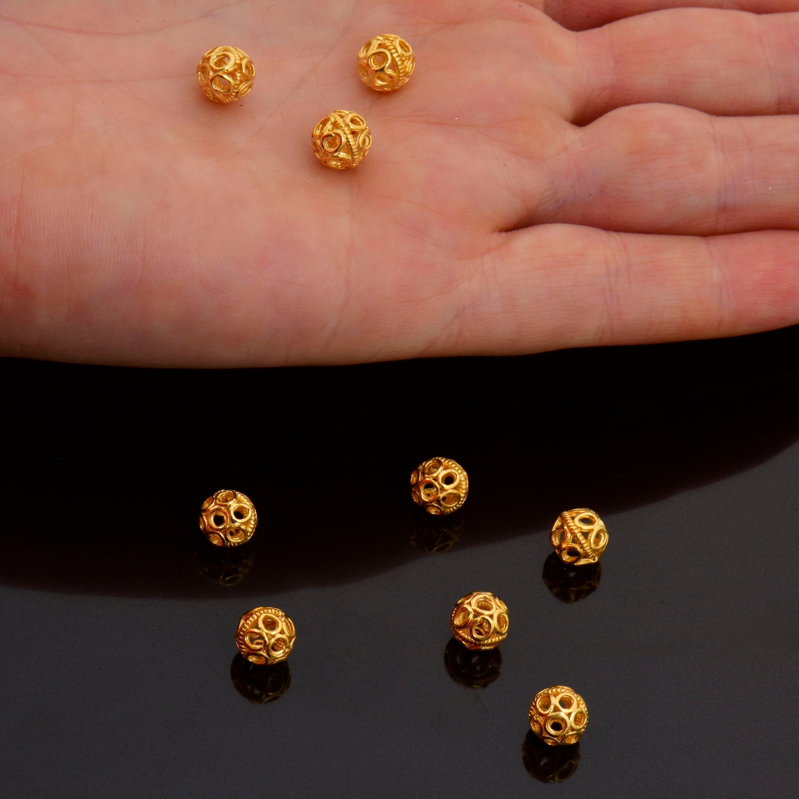 24K Gold Vermeil Filigree Beads, Handmade Silver Beads in 24K Gold, 925 ...