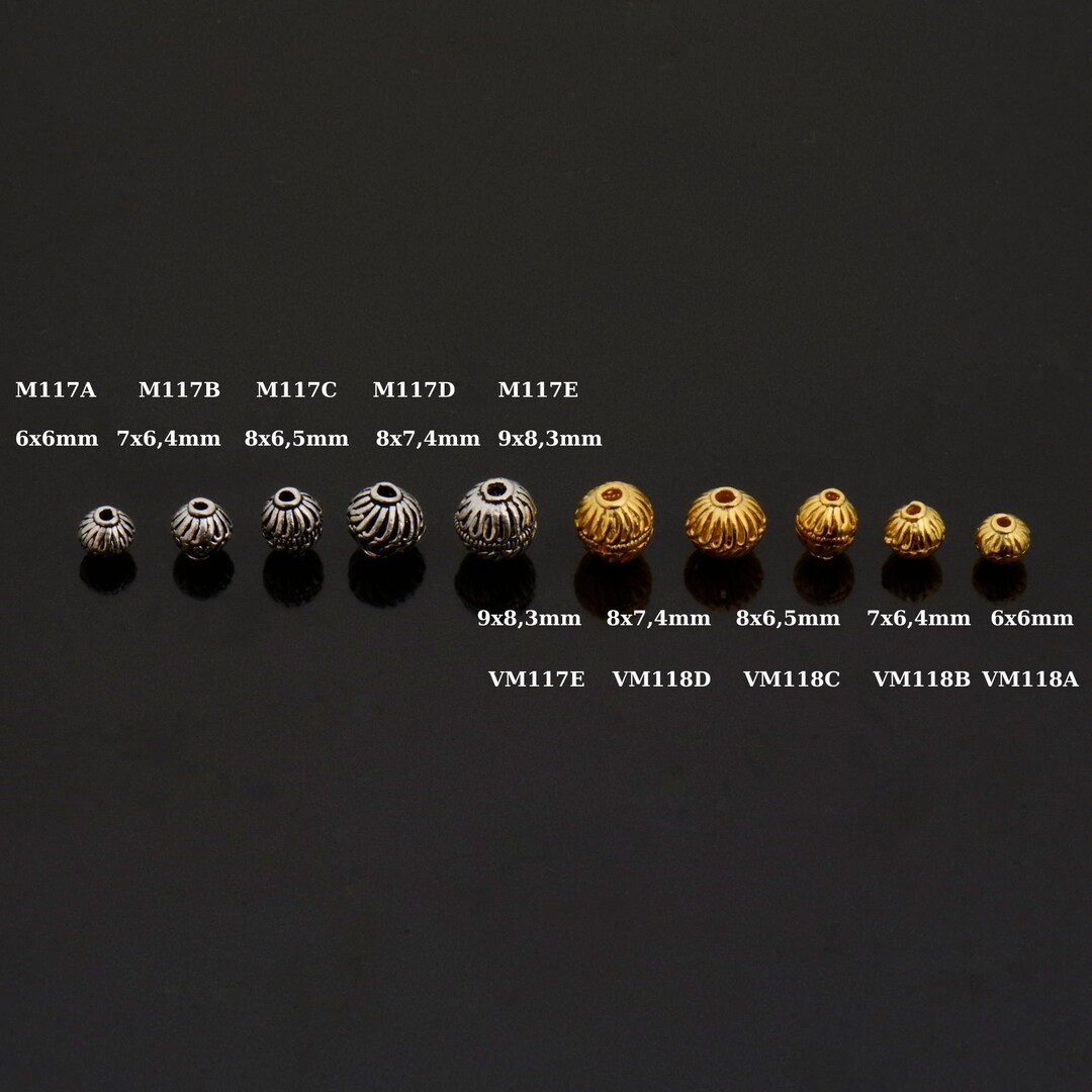 24K Gold Vermeil Striated Bicone Beads, Handmade Silver Beads in 24K ...