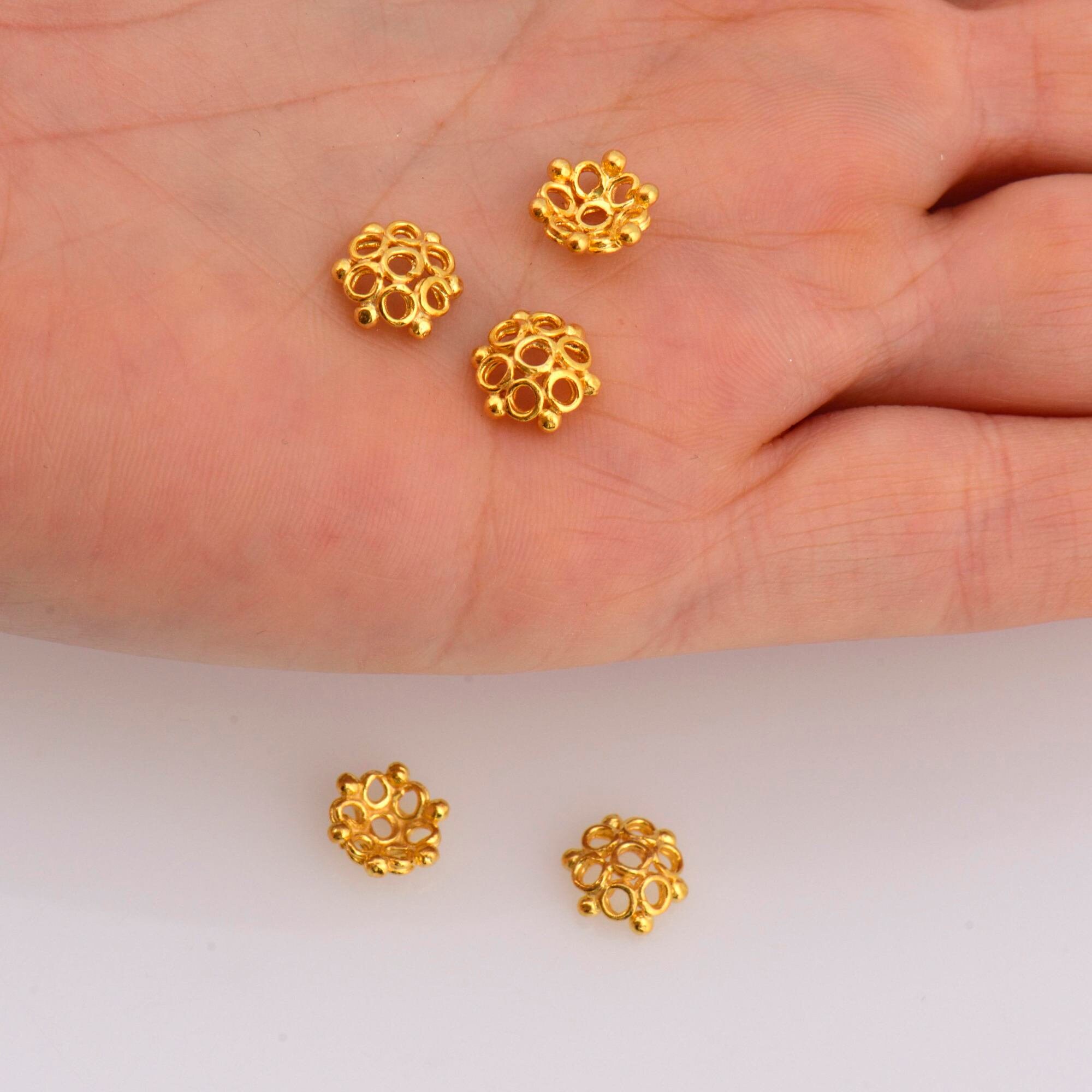 24K Gold Vermeil Flower Bead Caps, 24K Gold Plated Bead Caps, 925 Solid ...