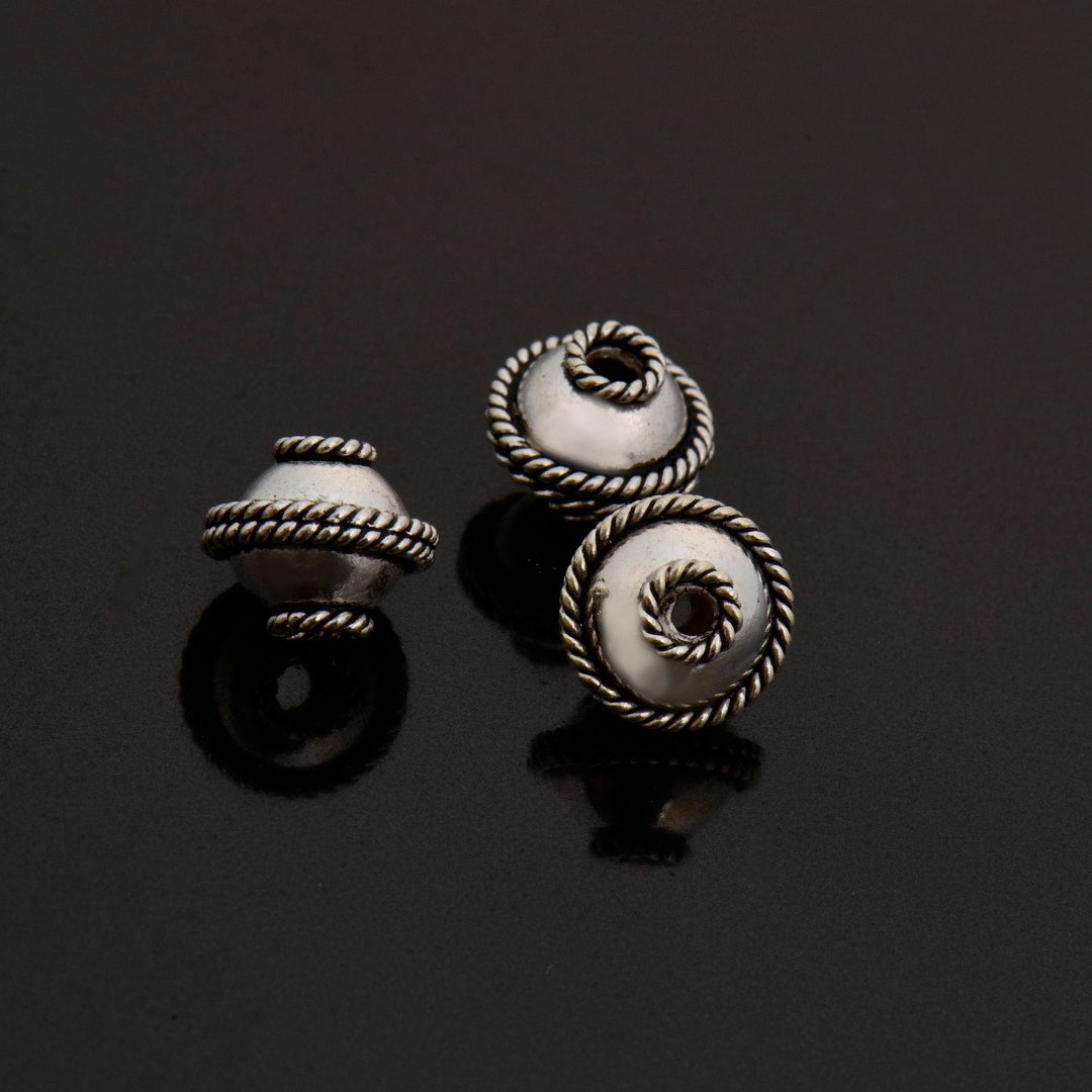 925 Sterling Silver Flying Saucer Beads, Handmade Silver Beads, Solid ...