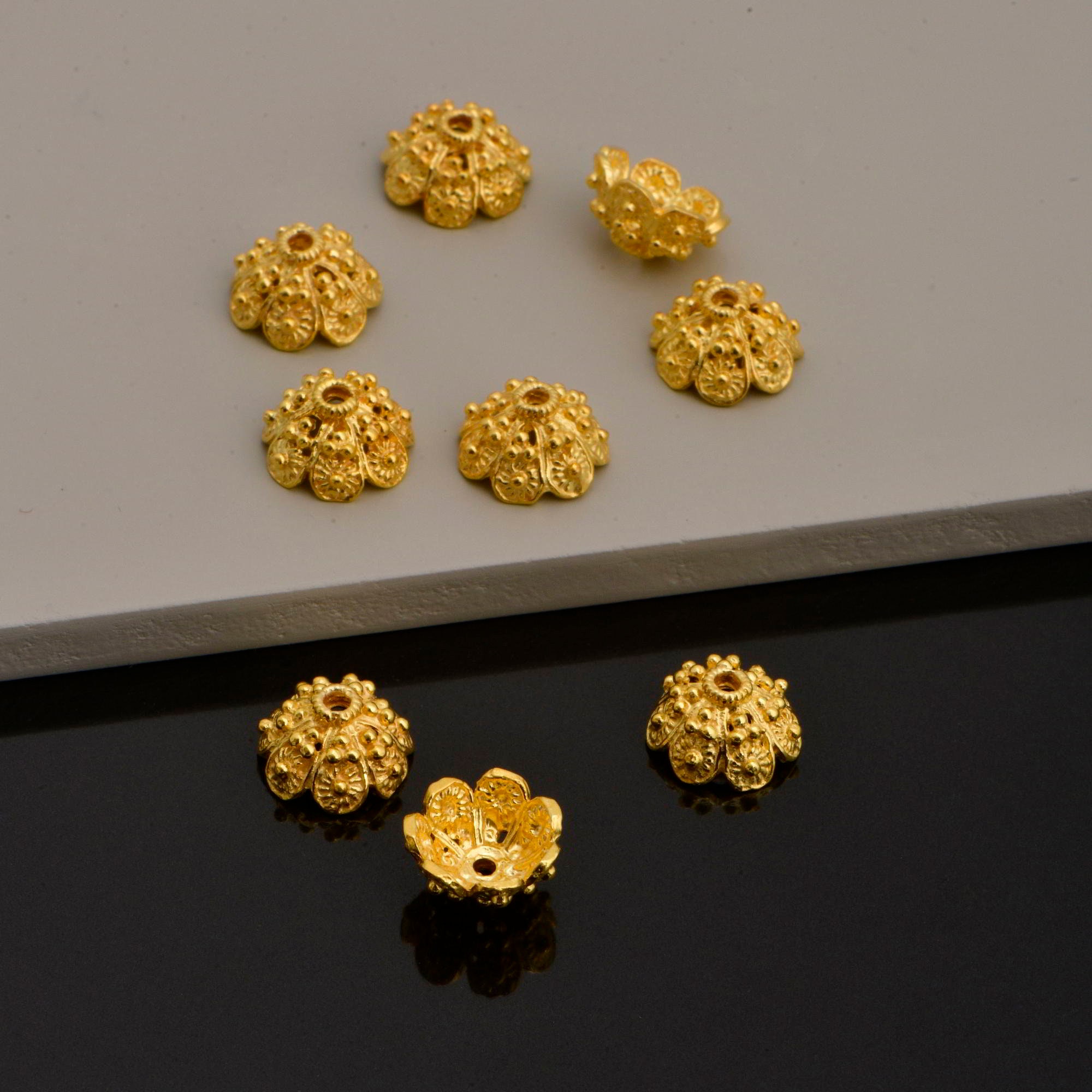 24K Gold Vermeil Filigree Bead Caps, Handmade Silver Bead Caps in 24K ...