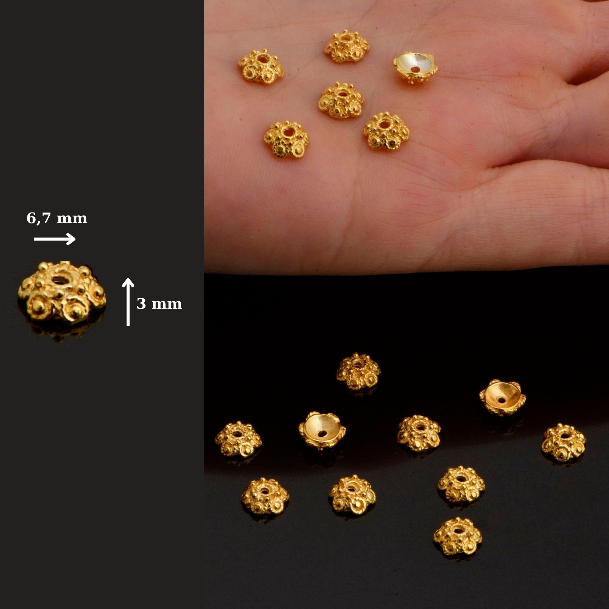 24K Gold Vermeil Filigree Bead Caps, Handmade Silver Bead Caps in 24K ...