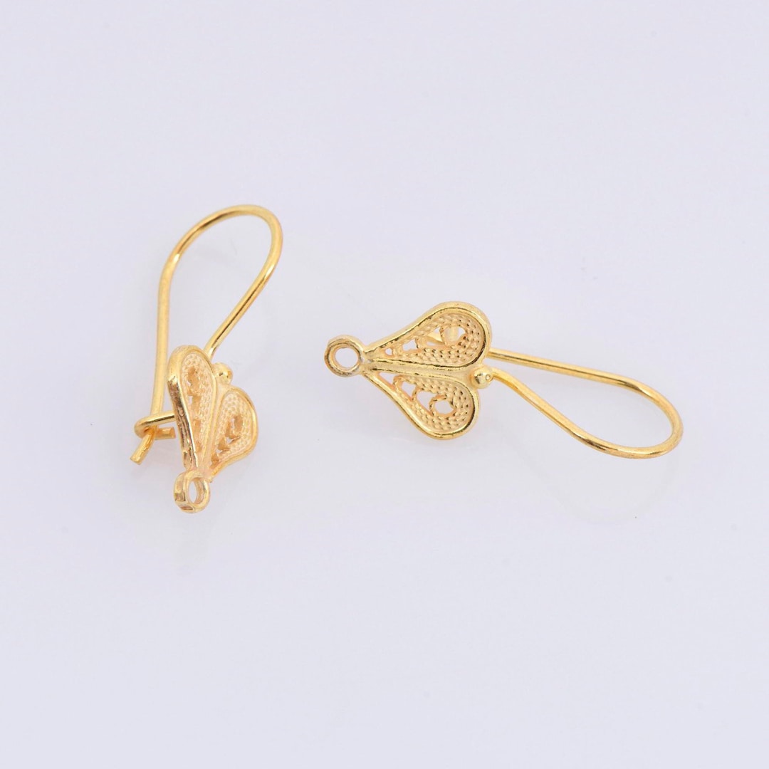 24K Gold Vermeil Heart Shape Ear Wires, 24K Gold Plated Earring Hooks ...