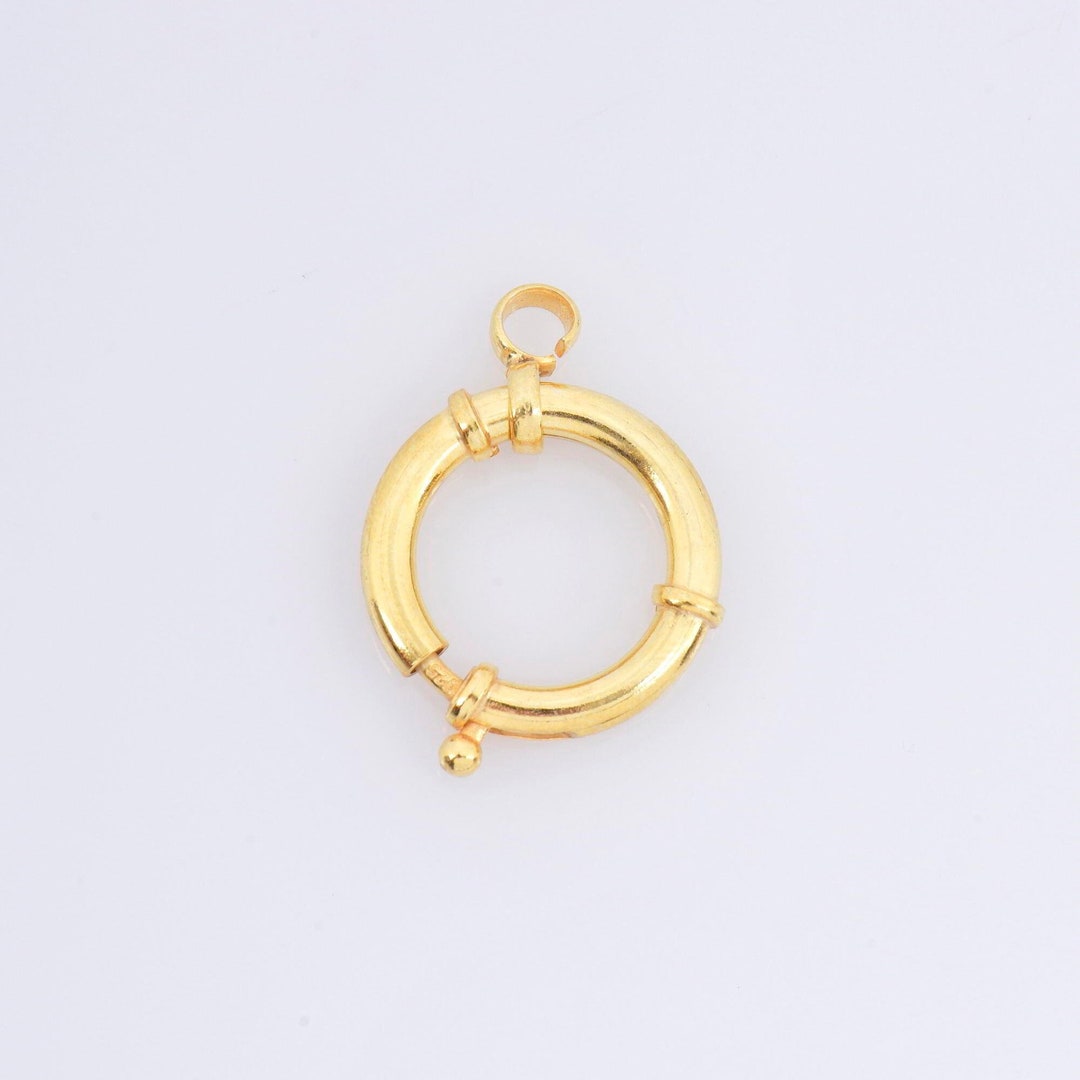 24K Gold Vermeil Spring Ring Clasp, 925 Solid Silver Spring Clasps With ...