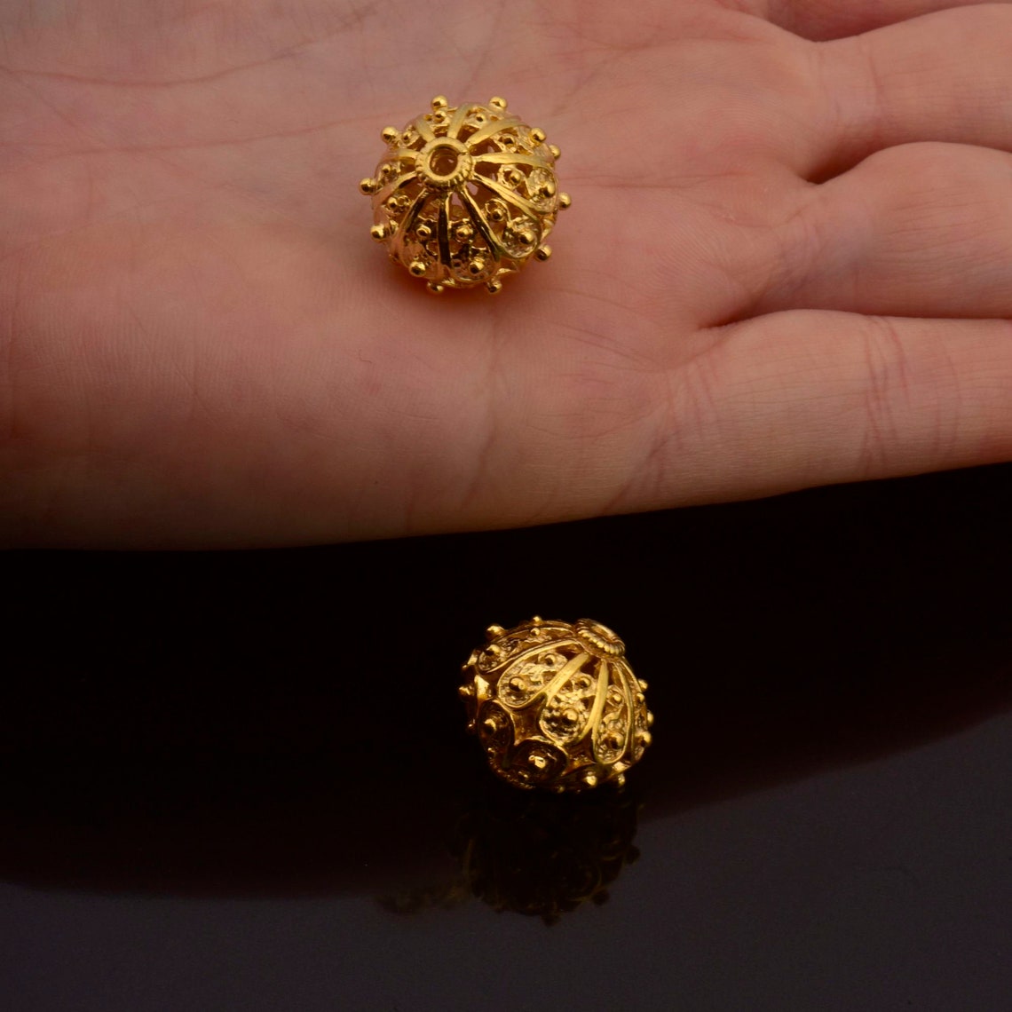 24K Gold Vermeil Filigree Beads, Handmade Silver Beads in 24K Gold, 925 ...