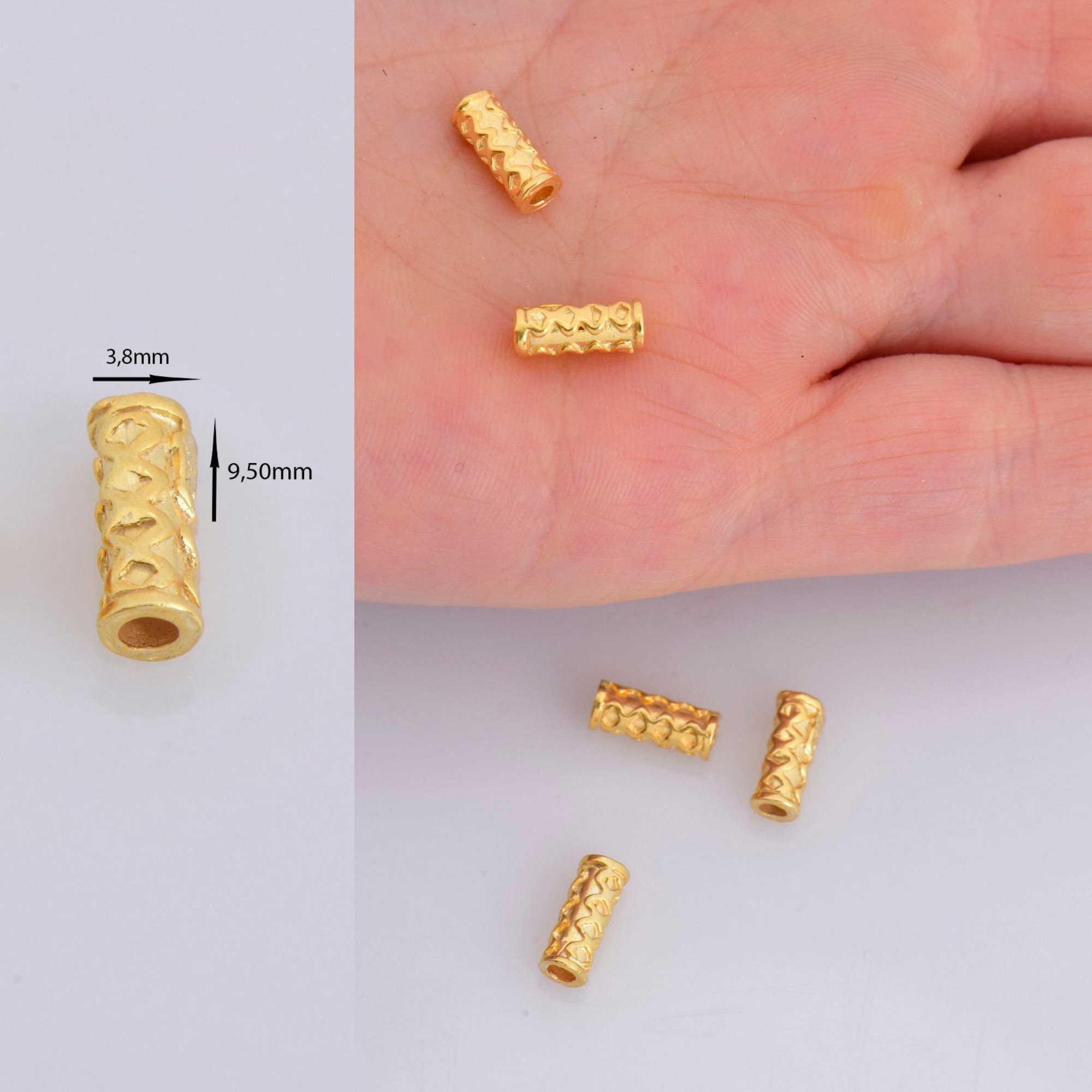 24K Gold Vermeil Tube Beads, 24K Gold Plated Tribal Tube Beads, 925 ...