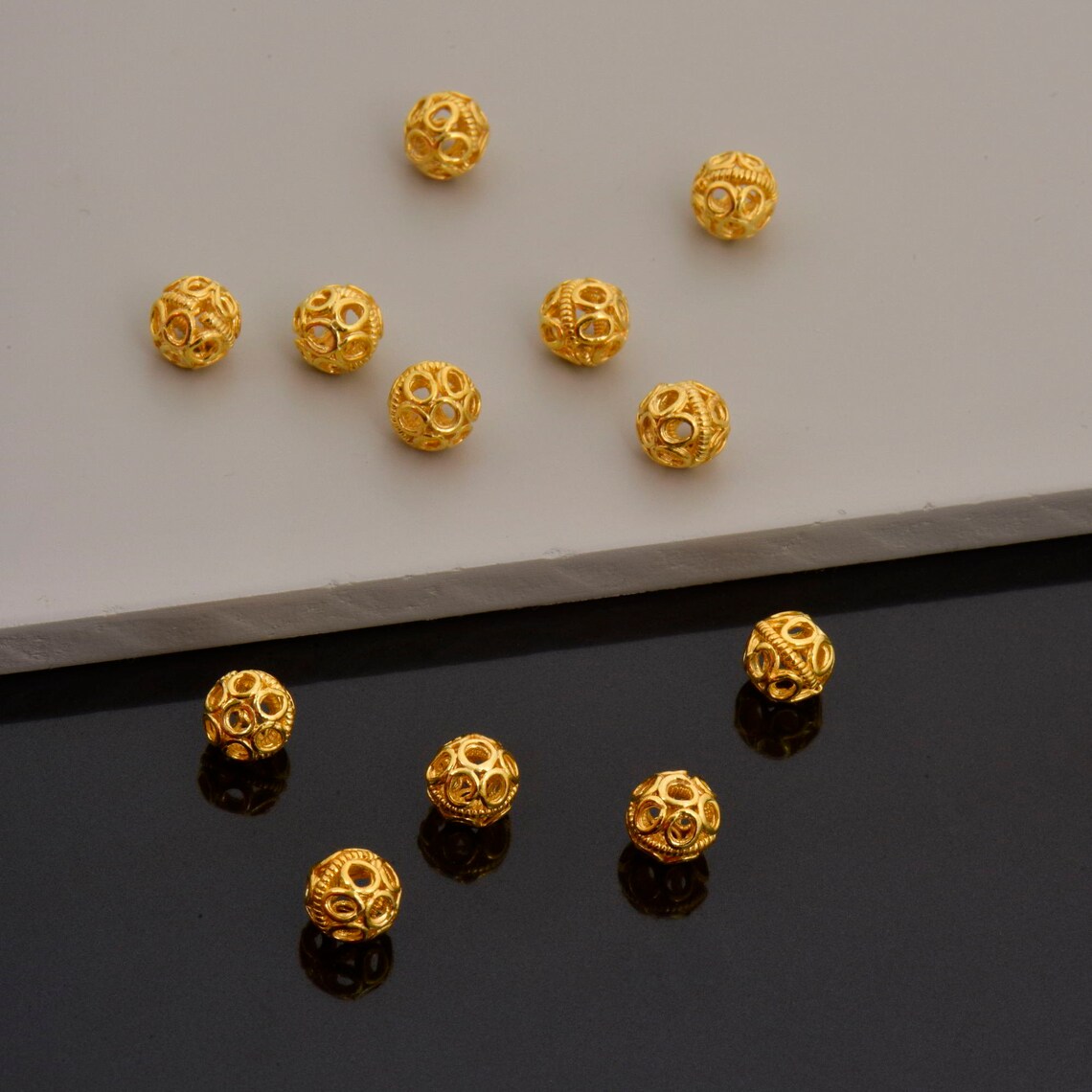 24K Gold Vermeil Filigree Beads, Handmade Silver Beads in 24K Gold, 925 ...