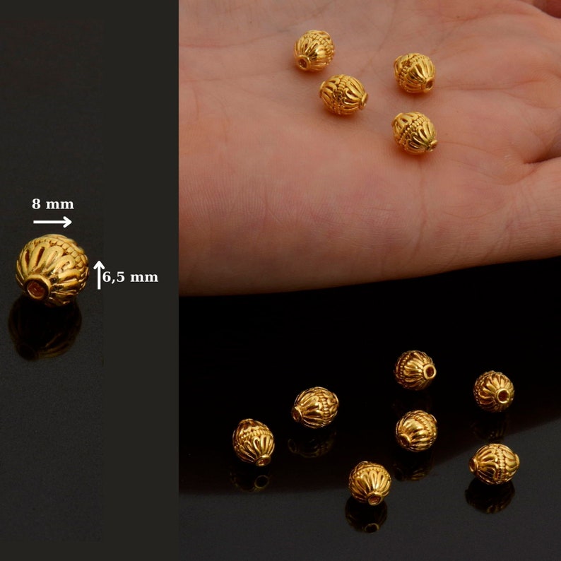 24K Gold Vermeil Striated Bicone Beads, Handmade Silver Beads in 24K ...