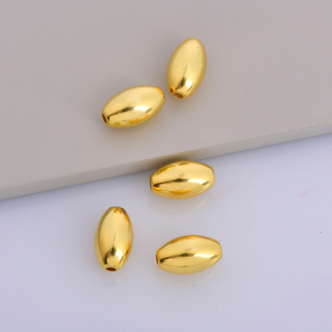 24K Gold Plated Rice Shape Beads, 925 Silver Oval 13.5x8mm Beads in 24K ...