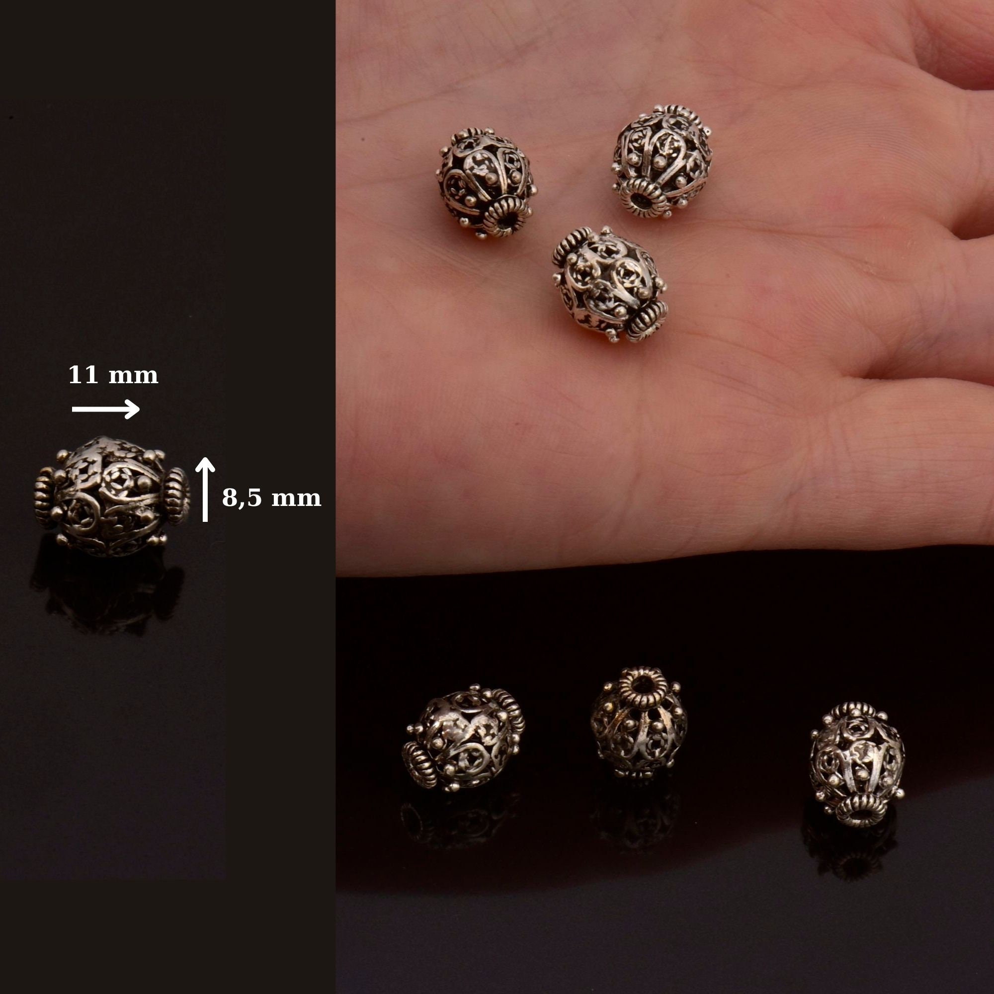 Sterling Silver Filigree Beads, Handmade Silver Beads in 24K Gold, 925 ...