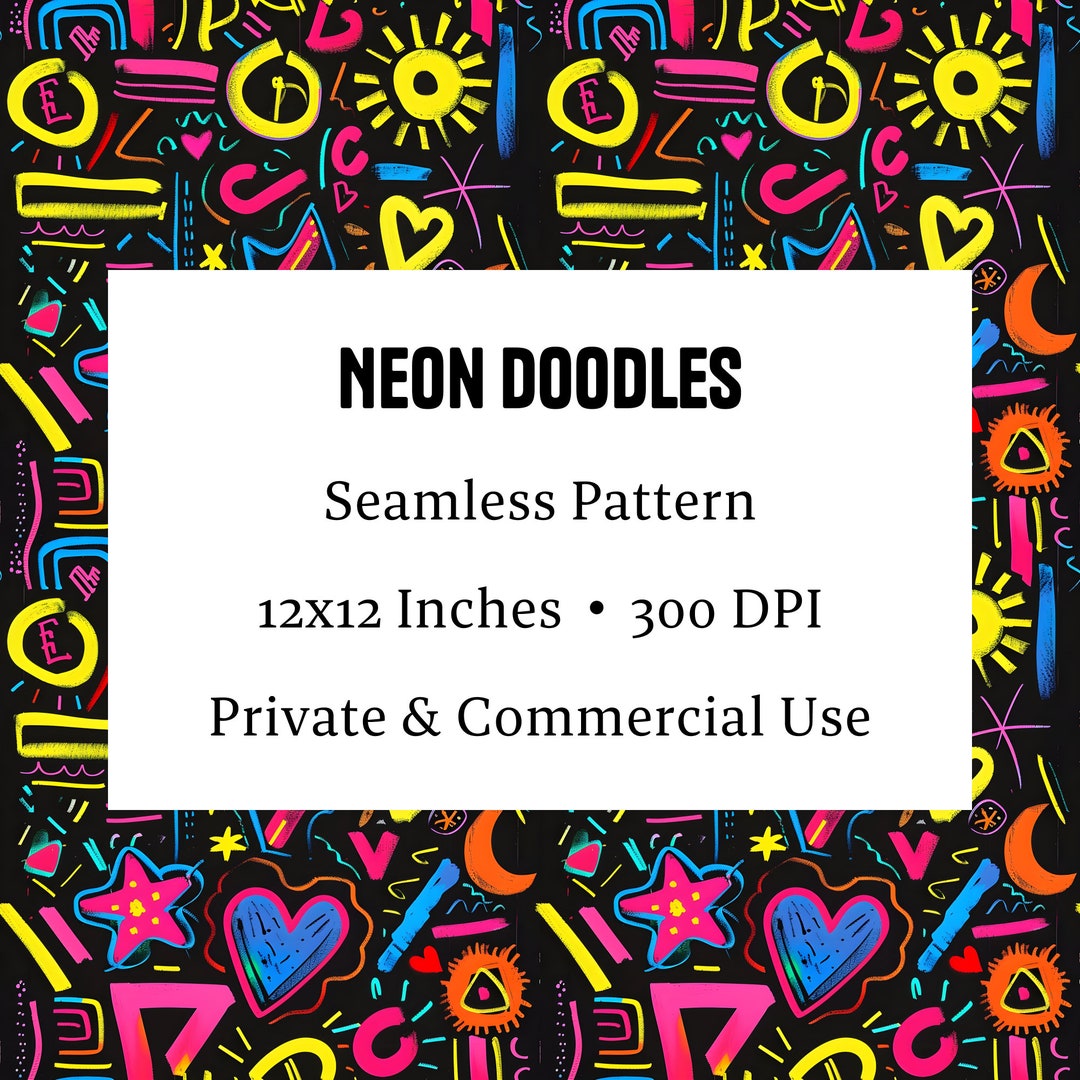 Neon Doodles: Vibrant Symbols Seamless Pattern - Etsy