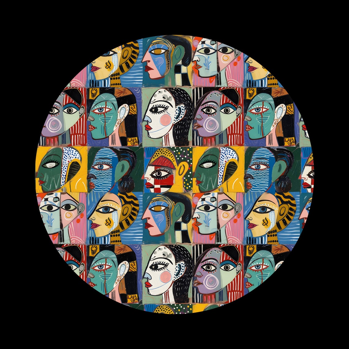 Picasso Portraits Seamless Pattern - High-resolution Cubist Faces ...