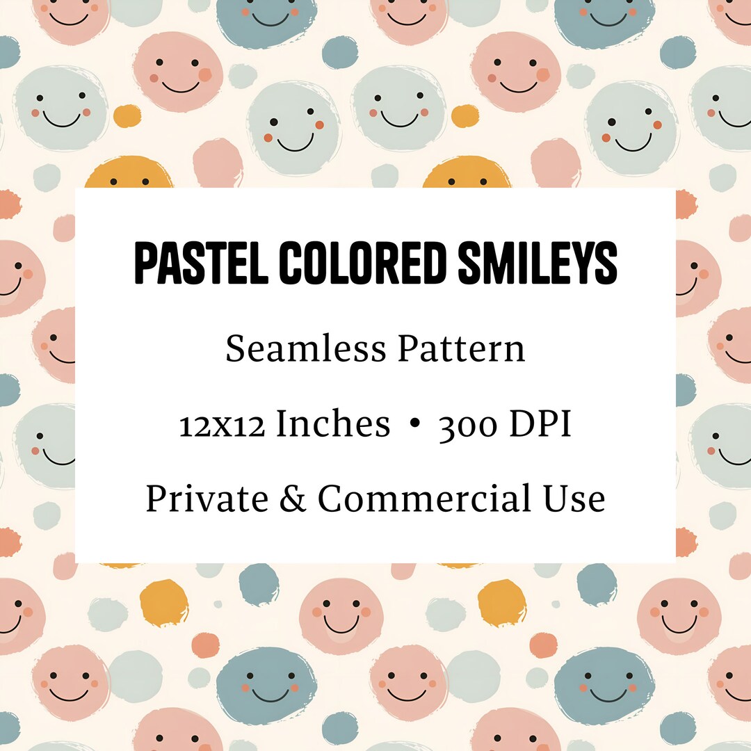 Pastel Colored Smileys Seamless Pattern - High-resolution Digital ...