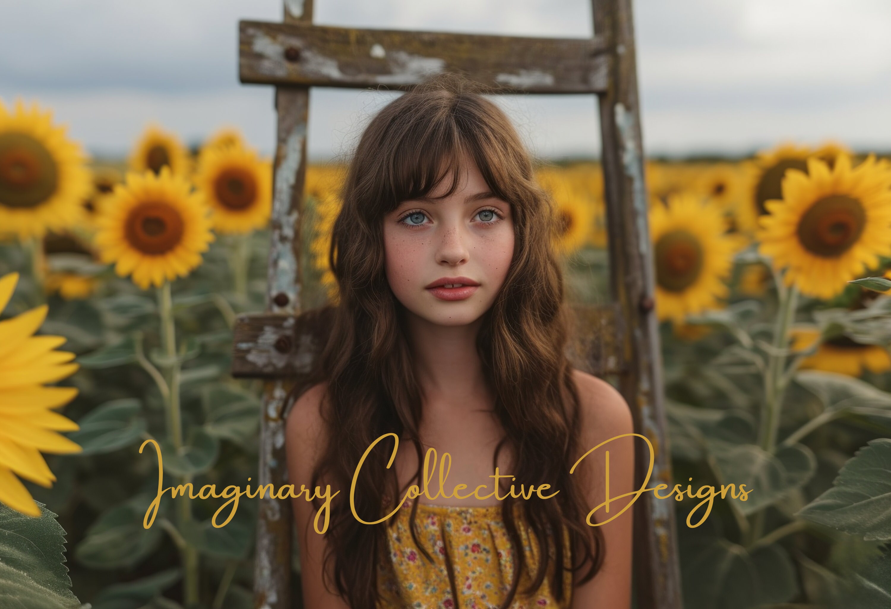 Sunflower Field Digital Backdrop, Rustic Ladder, Composite, Portrait ...