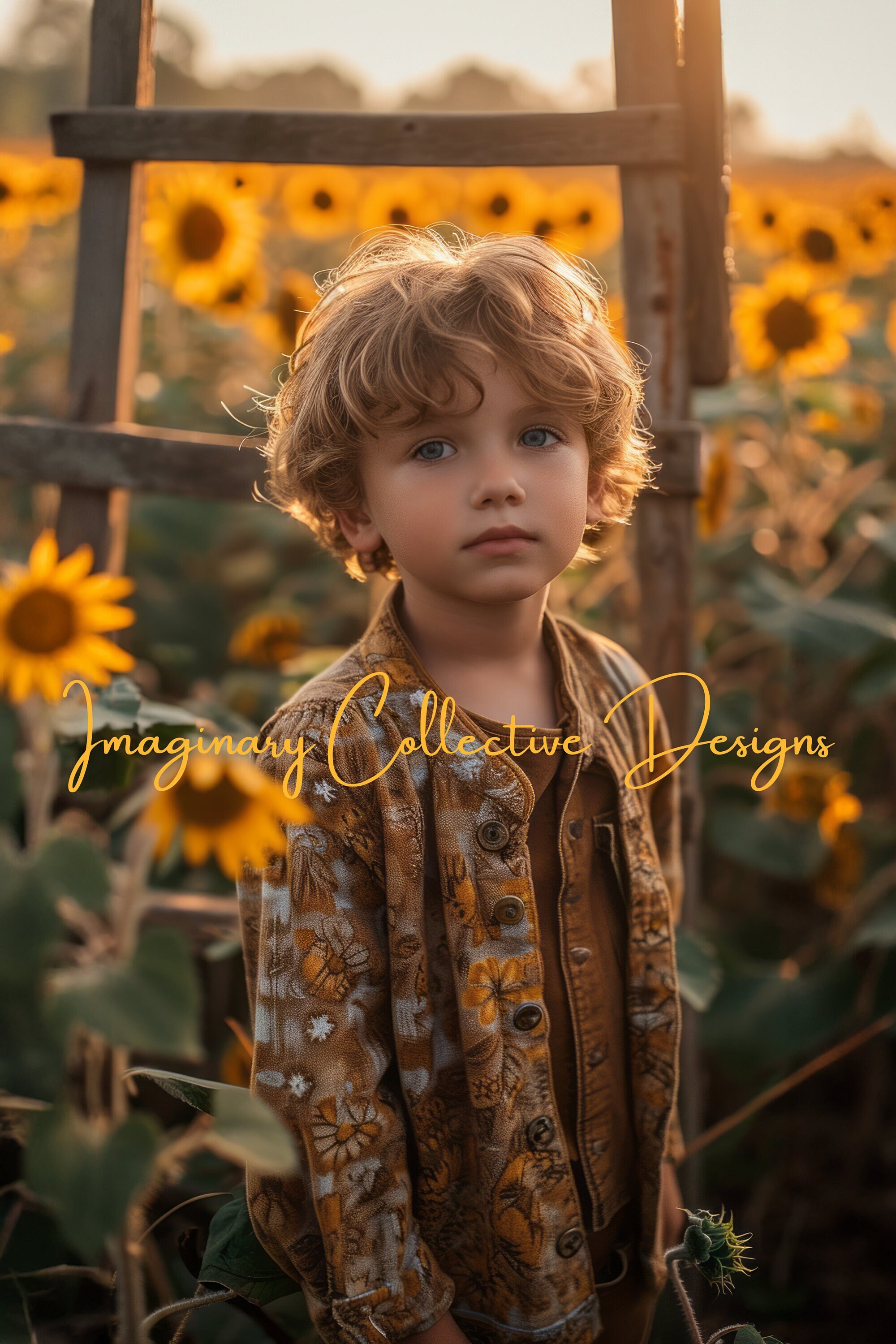 Sunflower Field Digital Backdrop, Rustic Ladder, Composite, Portrait ...