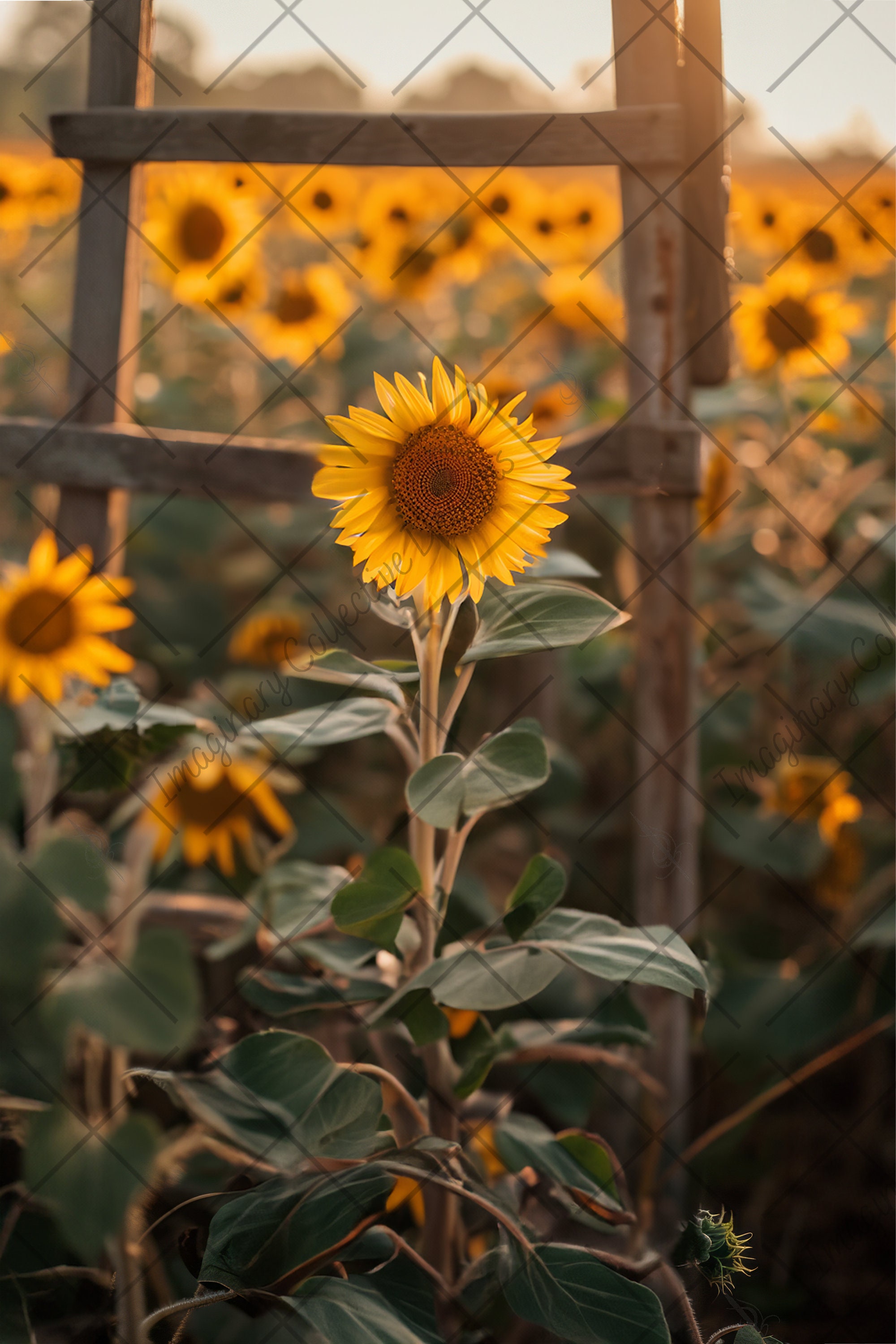Sunflower Field Digital Backdrop, Rustic Ladder, Composite, Portrait ...