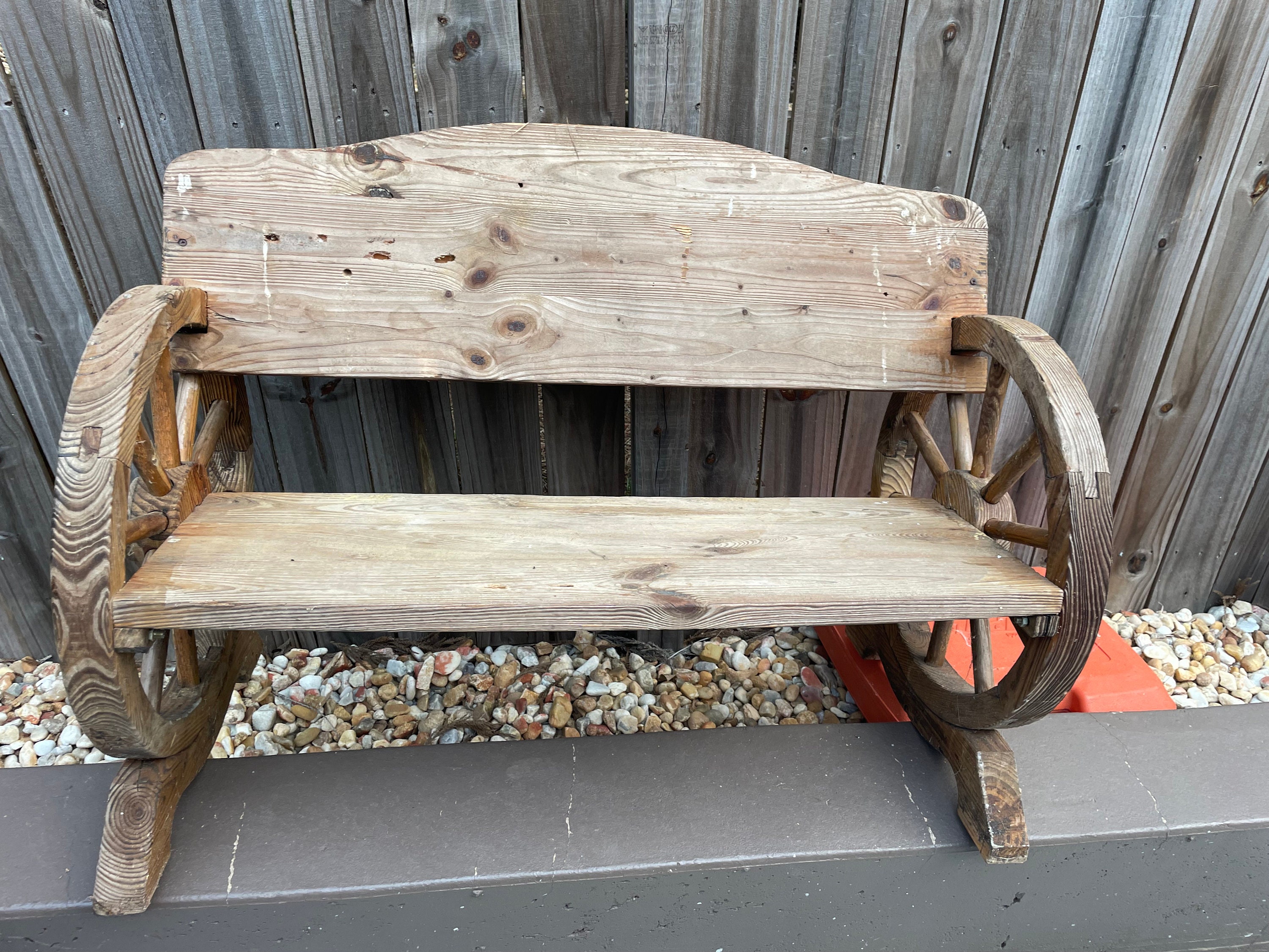 Antique Wooden Wagon Wheel Bench - Etsy