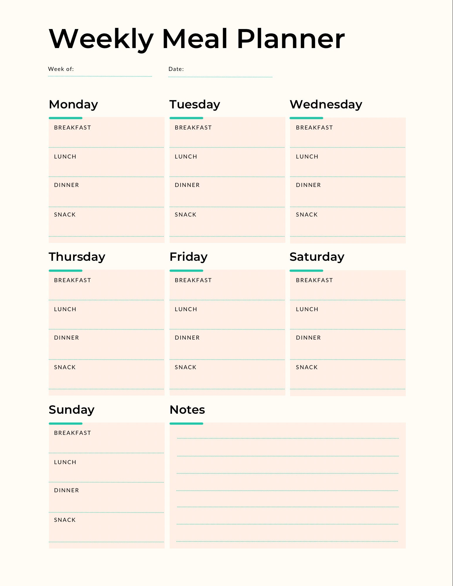 Beige Weekly Meal Planner - Etsy
