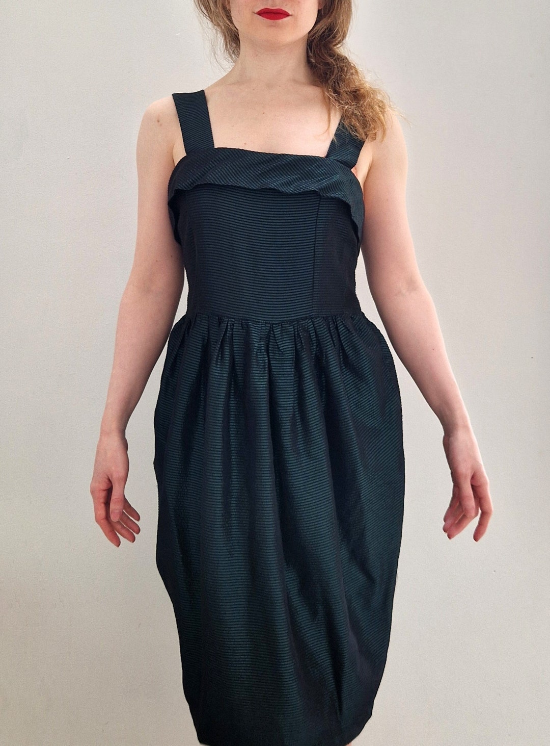 1980s Vintage Dress 1980s Does 1950s Cocktail Dress Dark Emerald Green ...