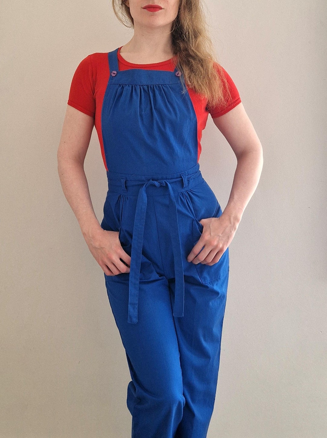 1970s Vintage 'richard Shops' Bright Blue Cotton High Waisted Dungarees ...