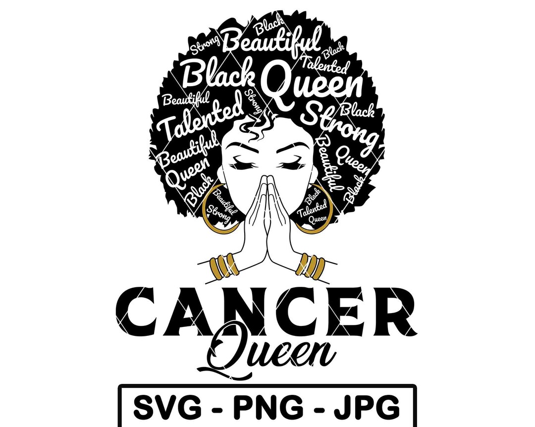 Black Cancer Queen SVG Zodiac Beauty Talented Women Astrology Afro Bun ...