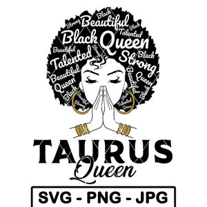 Black Taurus Queen SVG Zodiac Beauty Talented Women Astrology Afro Bun ...