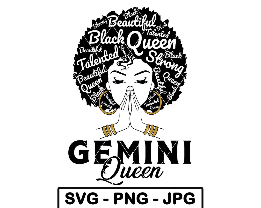 Black Gemini Queen SVG Zodiac Beauty Talented Women Astrology Afro Bun ...