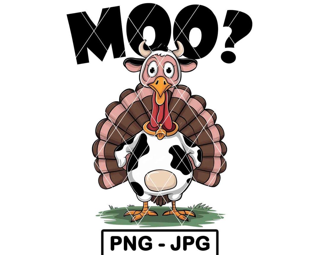 Funny Turkey Cosplay Dairy Cow Say Moo PNG Thanksgiving Joke PNG JPG ...