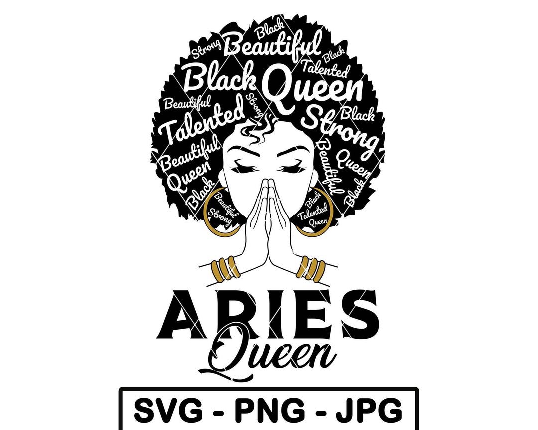 Black Aries Queen SVG Zodiac Beauty Talented Women Astrology Afro Bun ...