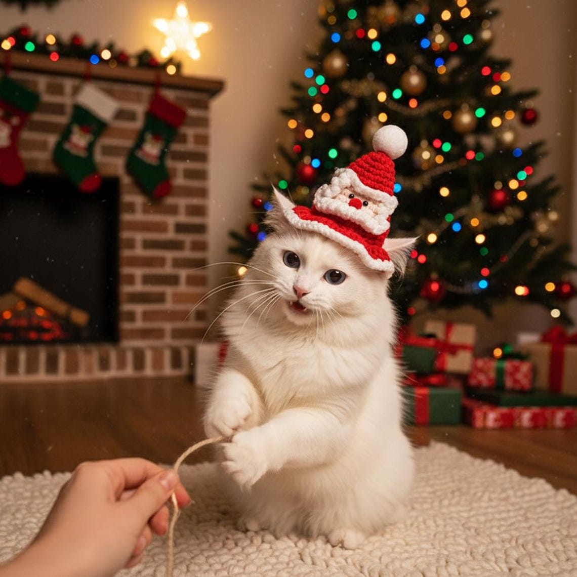 Handmade Christmas Pet Hat - Crochet Santa Hat for Cats and Small to ...