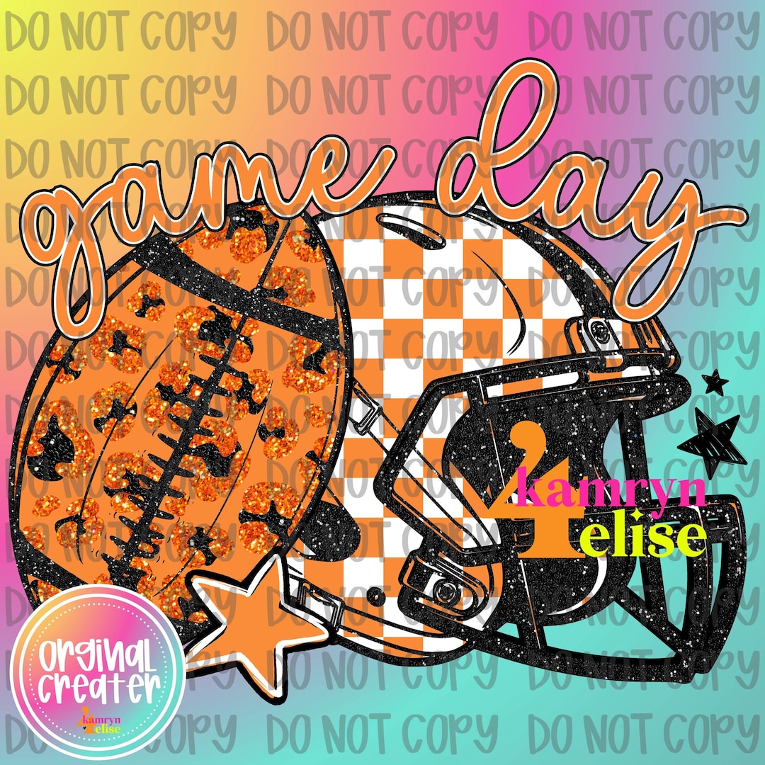 Game Day Football PNG | Orange Checker Helmet & Glitter Leopard Ball ...