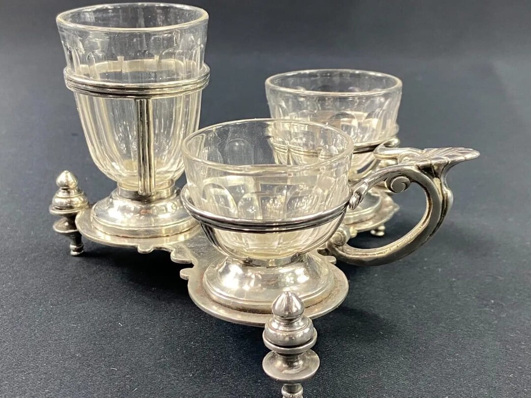 19th Century Silver Metal and Crystal Mustard Salt Rack With Louis XV ...