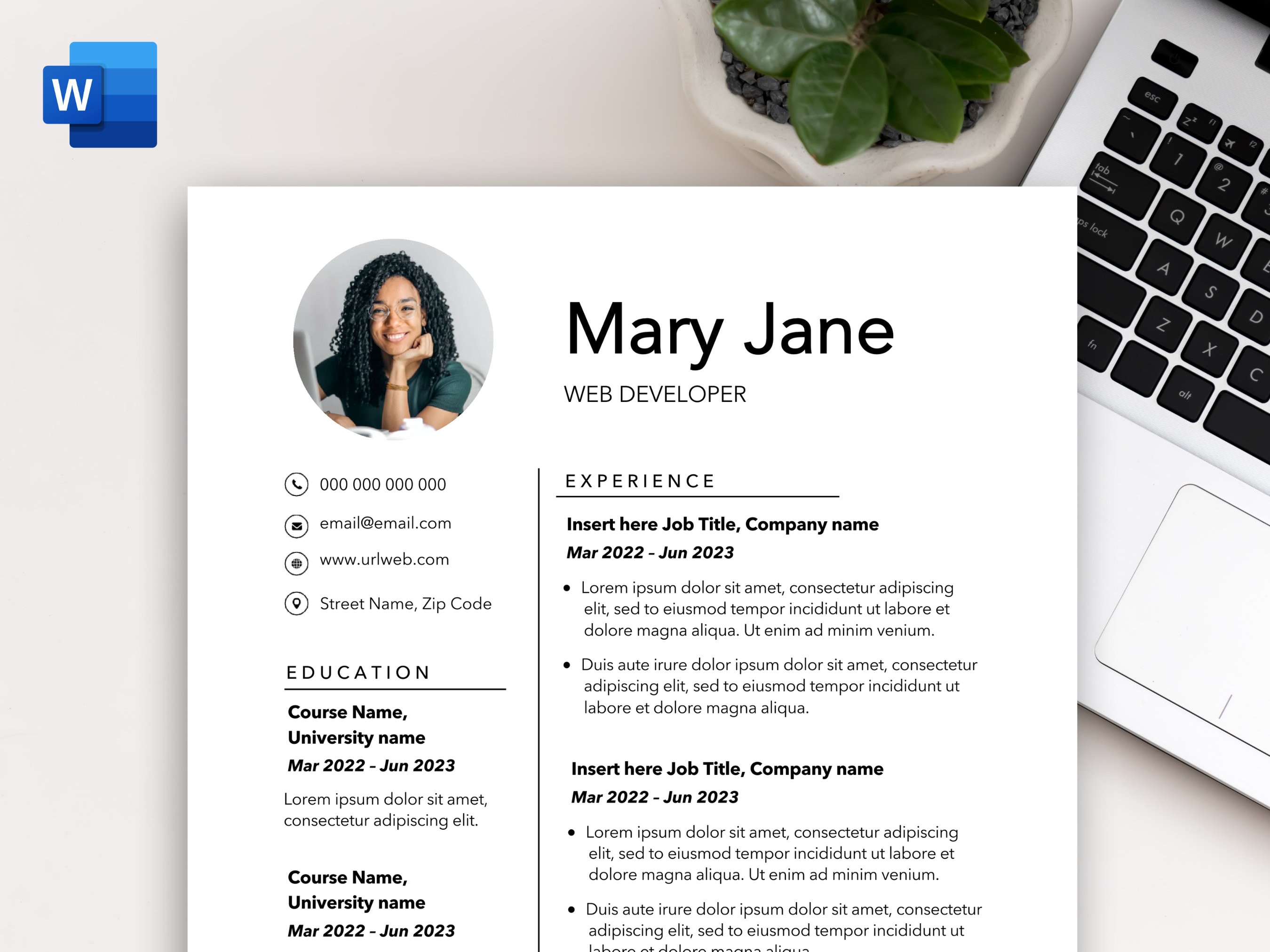 CV TEMPLATE, Resume Template, Cv Design Word, Resume With Image Photo ...