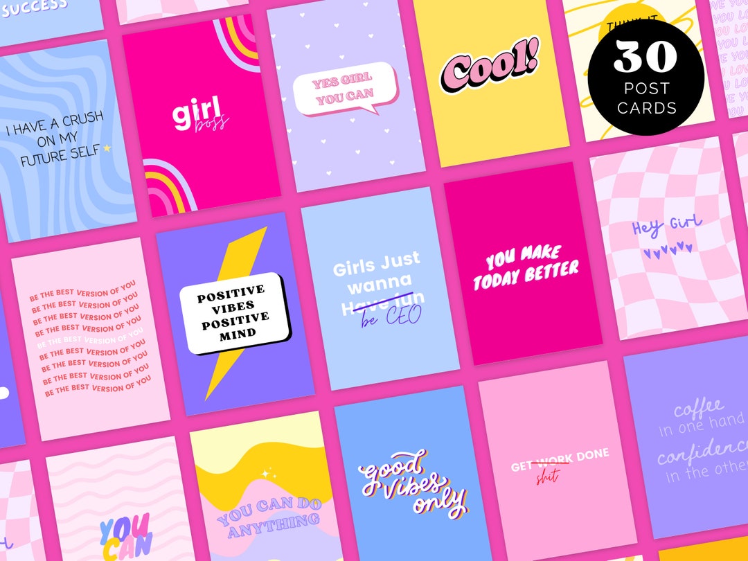 30 PINK PRINTABLE Postcards, Girl Boss Postcards, Positive Motivational ...