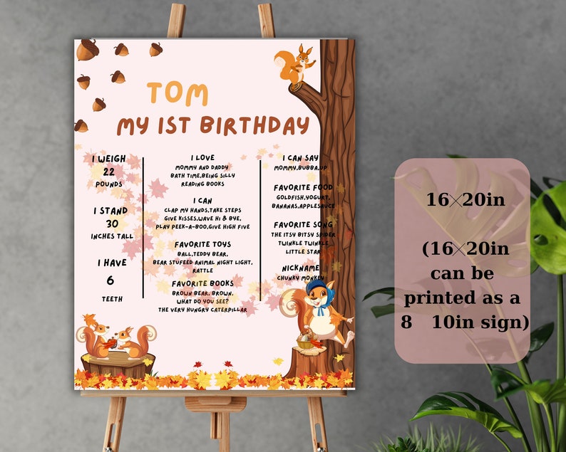 Squirrel First Birthday Party Poster 1st Birthday Party Sign - Etsy
