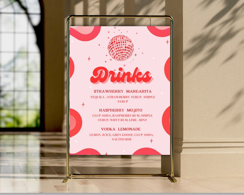 Editable Disco Drinks Bachelorette Party Template Retro Themed Bach ...