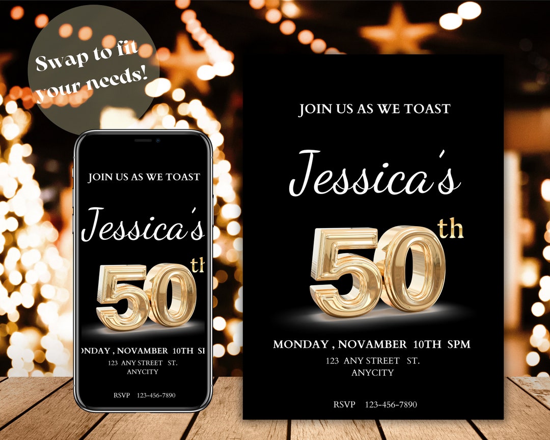 Editable Woman's 50th Birthday Invitation Template With Matching ...
