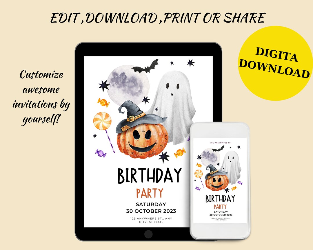 Halloween Orange Ghost Birthday Invitation Hey Boo Ghost Party - Etsy