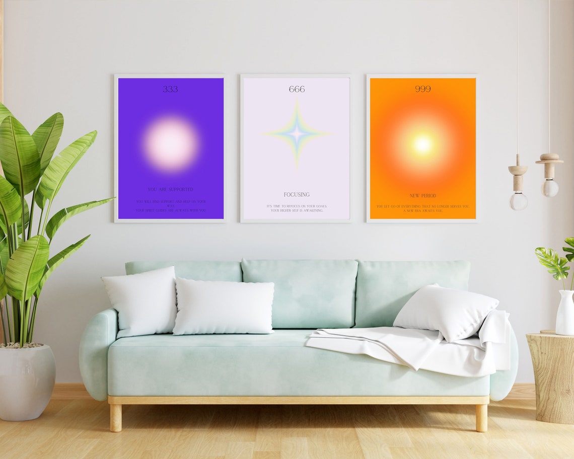 Angel Numbers Set Gradient Wall Art Aura Angel Number - Etsy